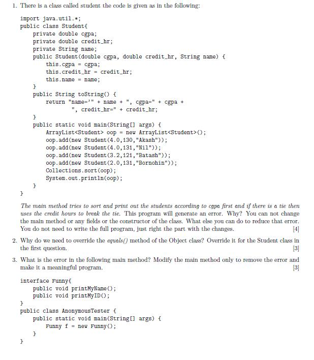 Solved 1. There is a class called student the code is given | Chegg.com