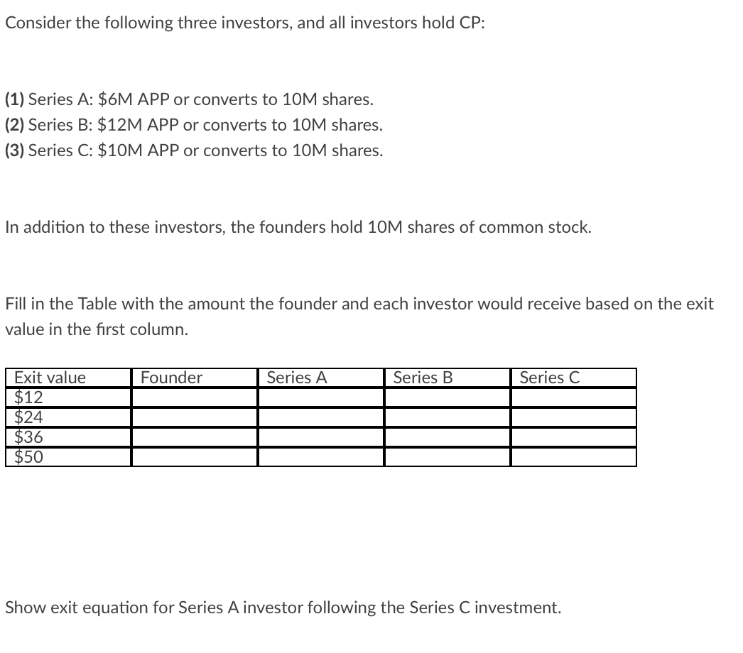 Solved Consider the following three investors, and all | Chegg.com