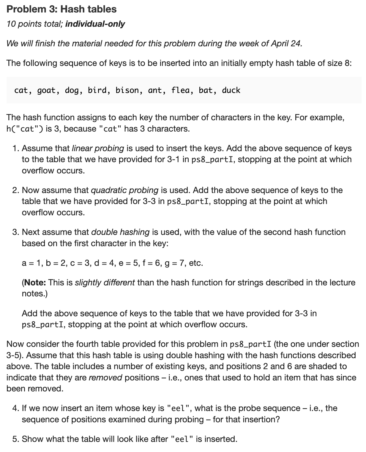 Solved Problem 3: Hash tables10 ﻿points total; | Chegg.com