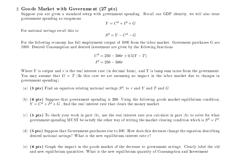 Solved Goods Market with Government (27 pts) Suppose you are | Chegg.com