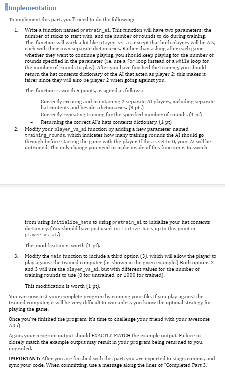 Solved Implementation To implement this part, you'll need to | Chegg.com