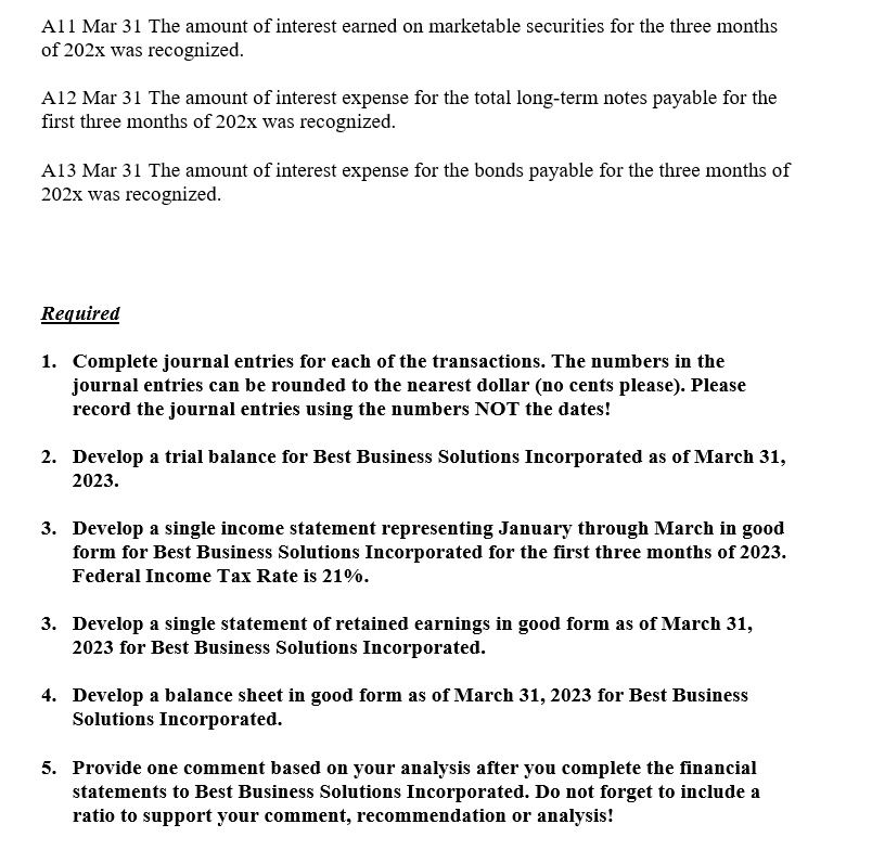 Solved Major Project - Andrew Best - Best Business Solutions | Chegg.com