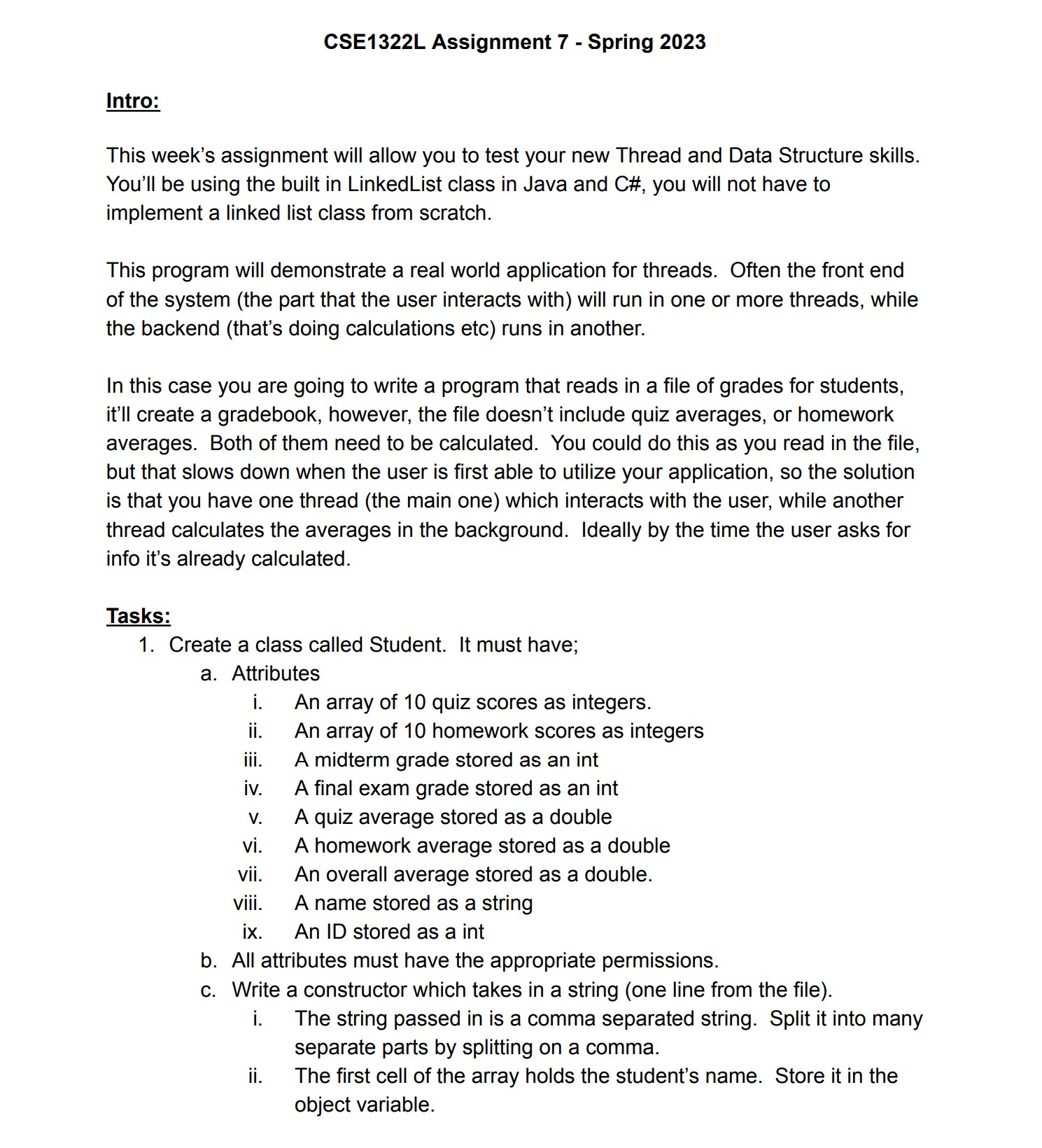 Solved CSE1322L Assignment 7 - Spring 2023 Intro: This | Chegg.com