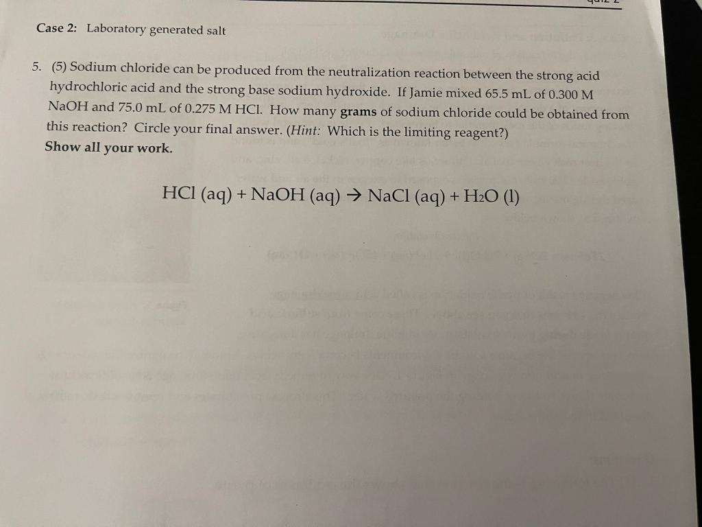 Solved Case 2: Laboratory generated salt 5. (5) Sodium | Chegg.com