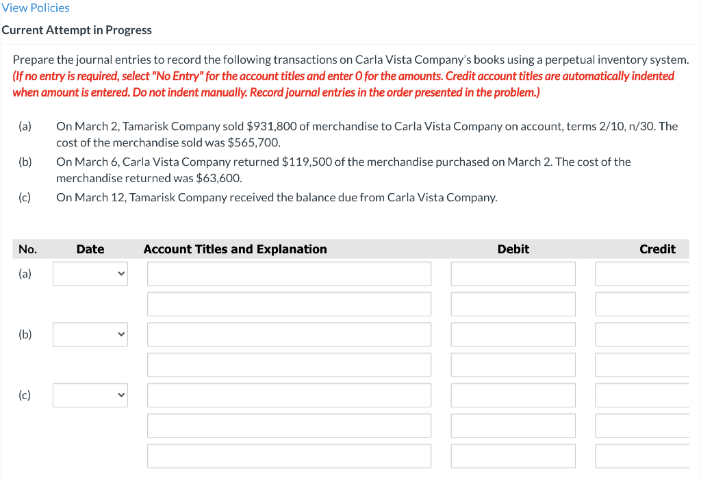 Solved View Policies Current Attempt in Progress Prepare the | Chegg.com