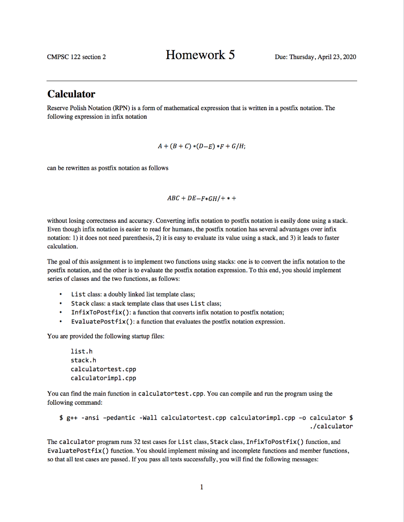 CMPSC 122 section 2 Homework 5 Due: Thursday, April | Chegg.com CMPSC 122 section 2 Homework 5 Due: Thursday, April | Chegg.com