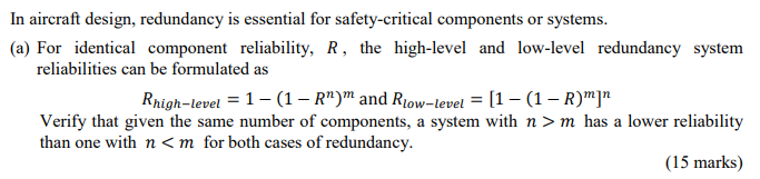 Solved In aircraft design, redundancy is essential for | Chegg.com