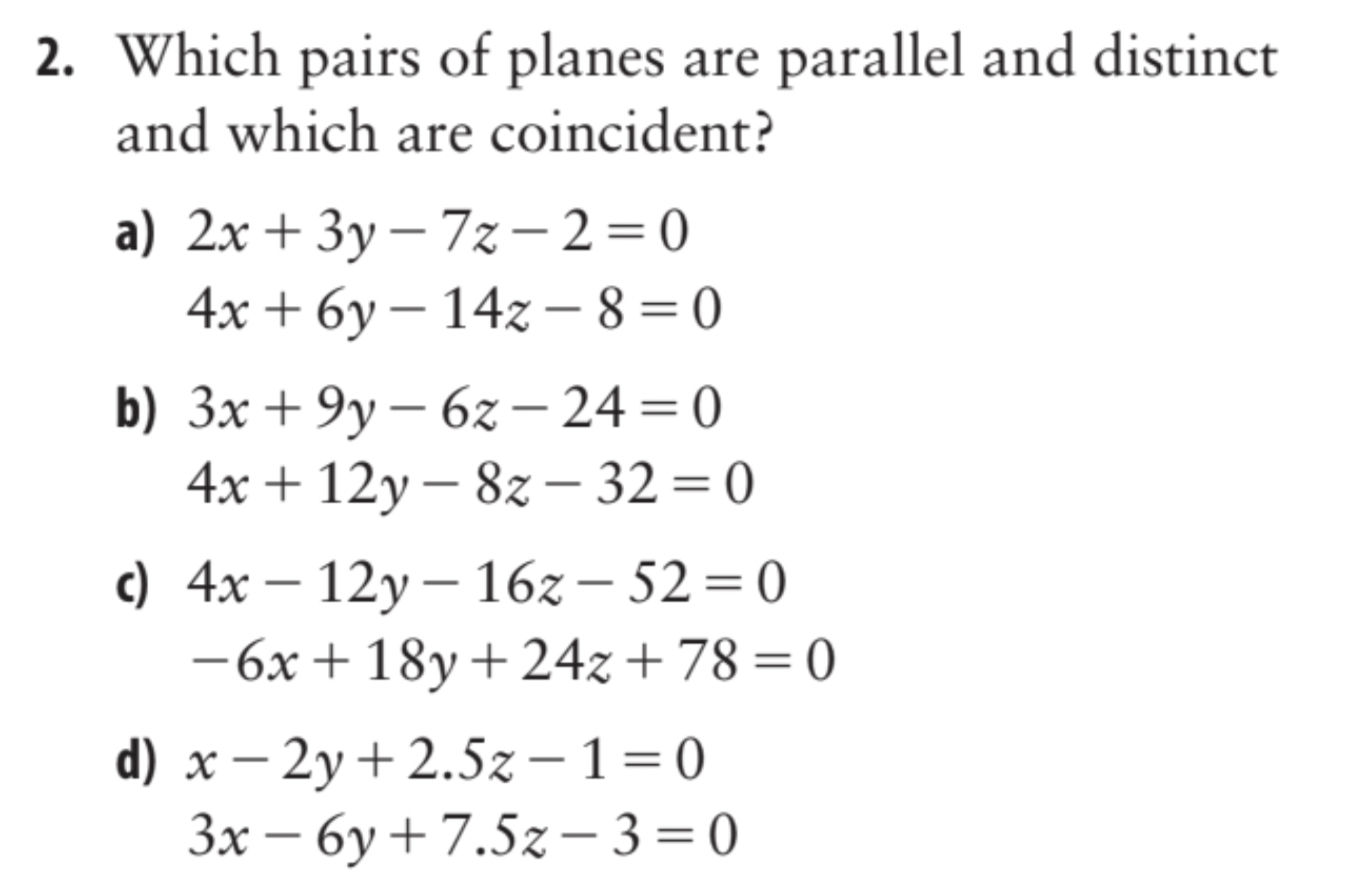 Solved - 2. Which pairs of planes are parallel and distinct | Chegg.com