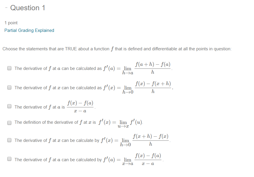 Solved - Question 1 1 point Partial Grading Explained Choose | Chegg.com