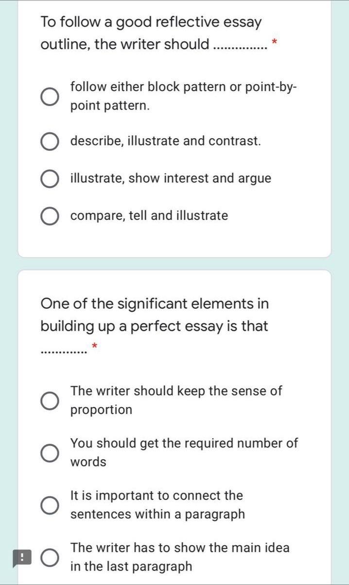 Solved To follow a good reflective essay outline, the writer | Chegg.com