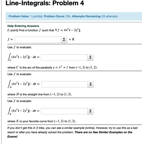Solved Line-Integrals: Problem 4 Problem Value: 1 point(s). | Chegg.com