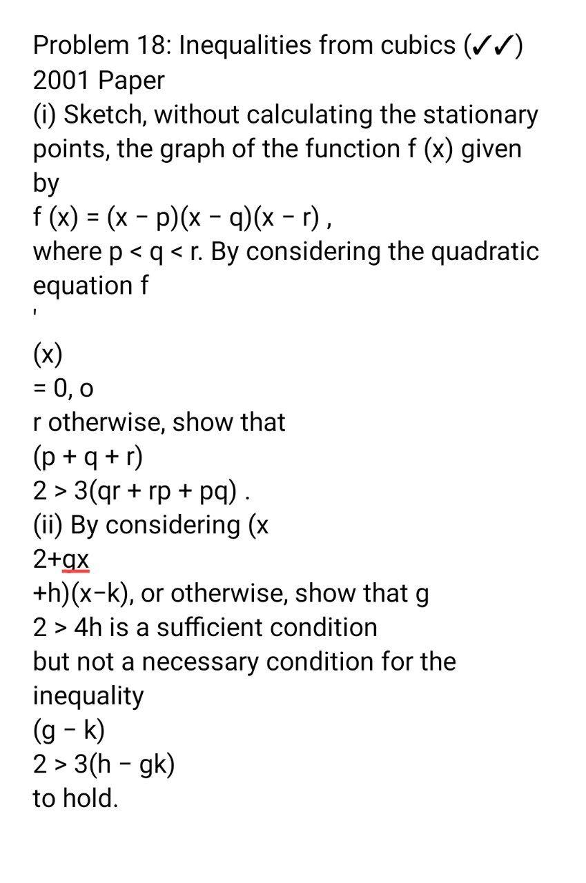 Solved Problem 18: Inequalities from cubics (vv) 2001 Paper | Chegg.com