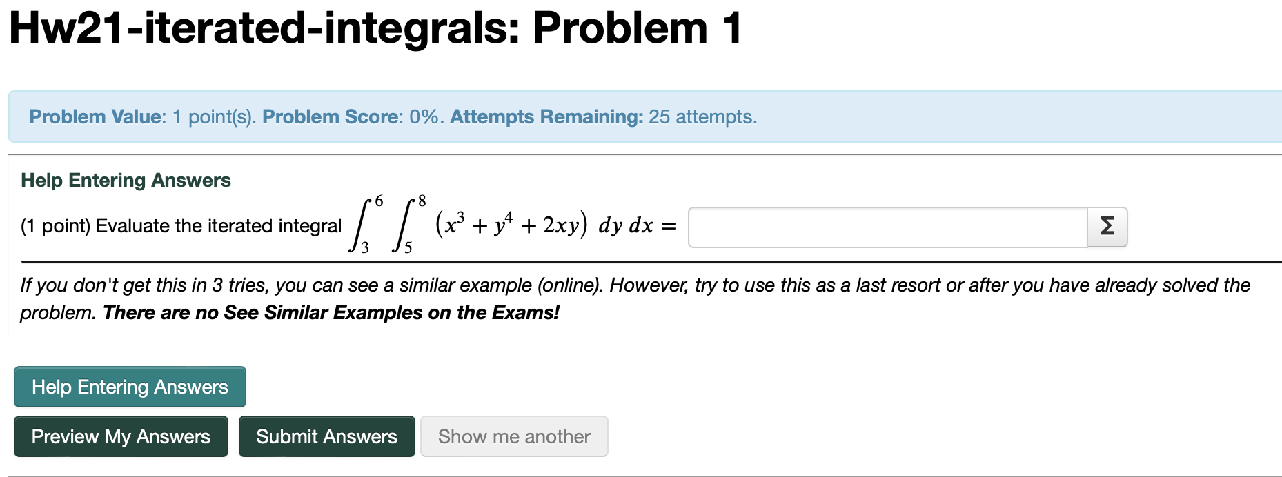 Solved Hw21-iterated-integrals: Problem 1 Problem Value: 1 | Chegg.com