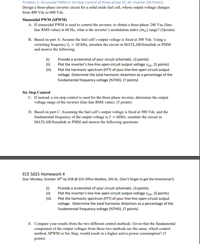 Problem 3: Sinusoidal PWM or Six-Step Control of | Chegg.com