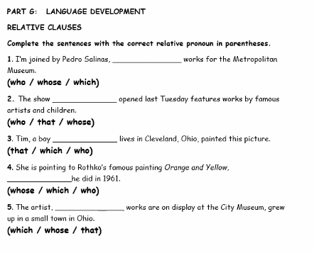 PART G: LANGUAGE DEVELOPMENT RELATIVE CLAUSES | Chegg.com