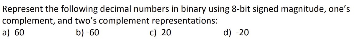 Solved Represent the following decimal numbers in binary | Chegg.com