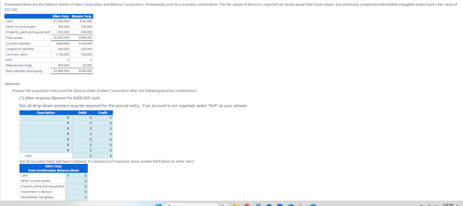 Solved $75,000. ﻿Prepare the acquisition entry and the | Chegg.com