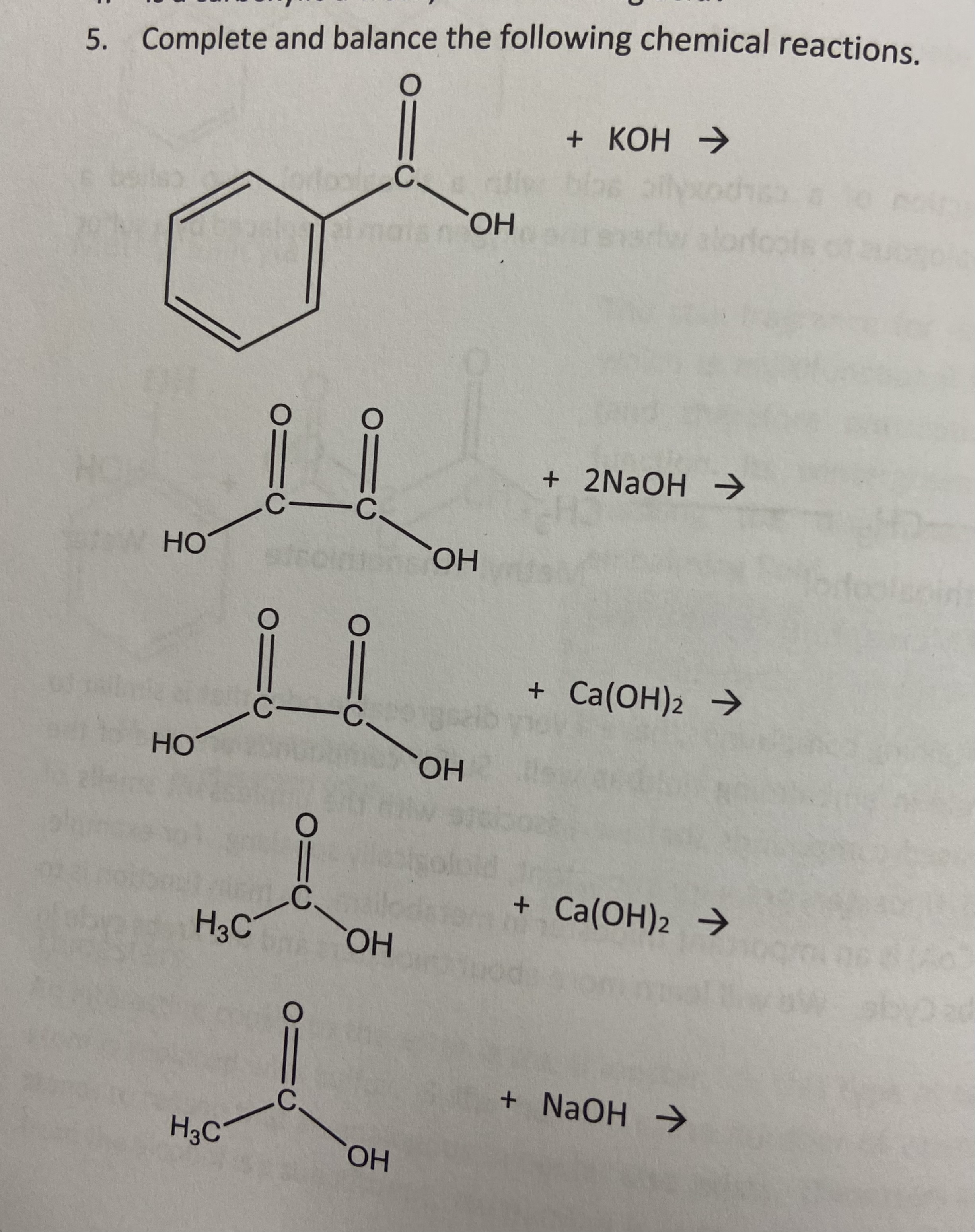 Solved 5. Complete and balance the following chemical | Chegg.com