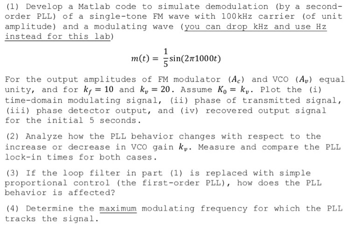 (1) Develop a Matlab code to simulate demodulation | Chegg.com