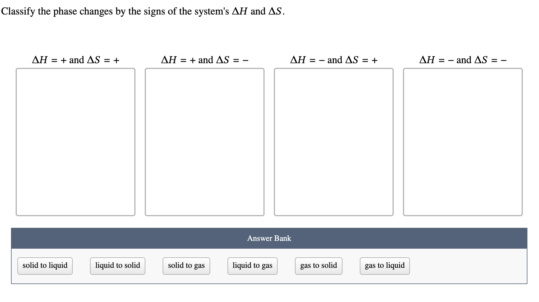 Solved Classify the phase changes by the signs of the | Chegg.com