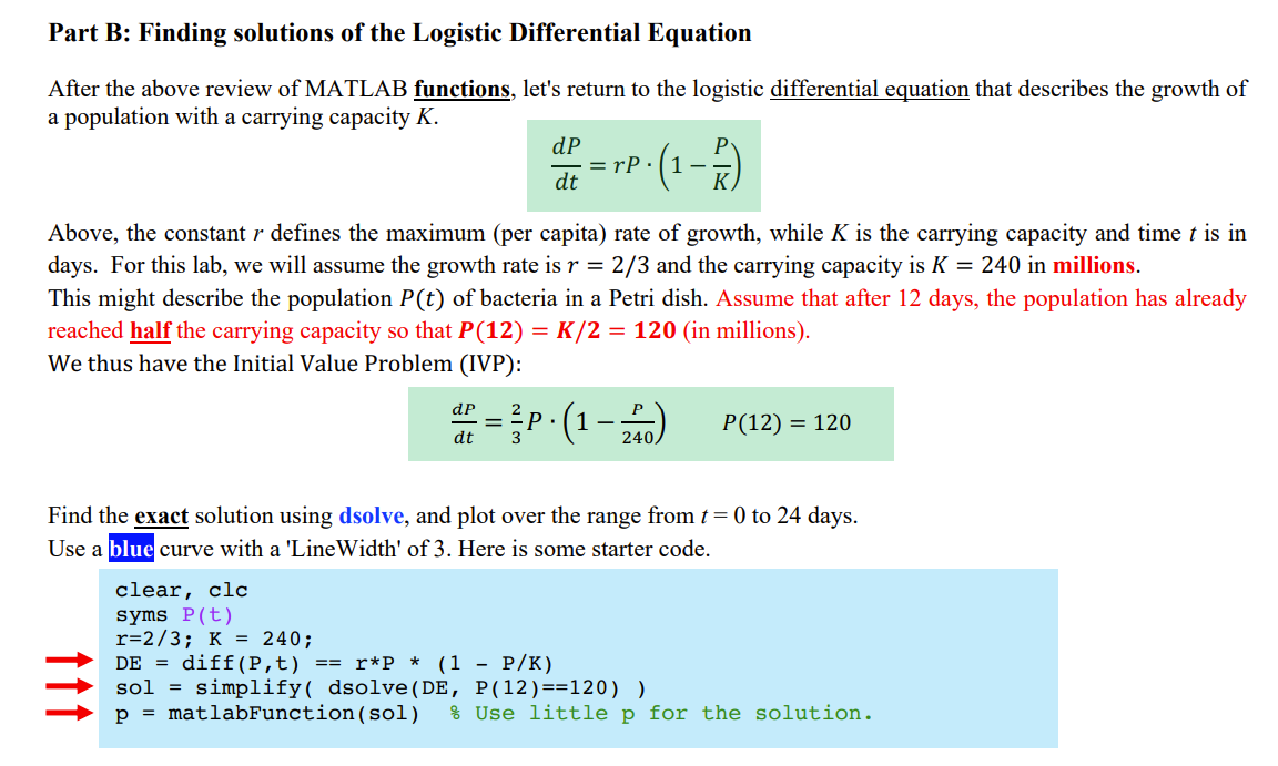 Solved Part B: Finding solutions of the Logistic | Chegg.com