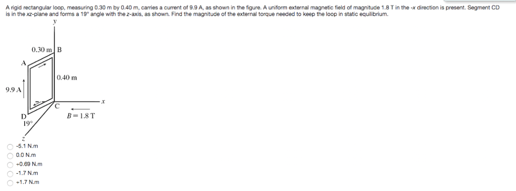 Solved A rigid rectangular loop, measuring 0.30 m by 0.40 m, | Chegg.com