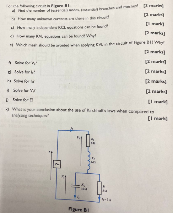 Solved For the following circuit in Figure BI: a) ﻿Find the | Chegg.com