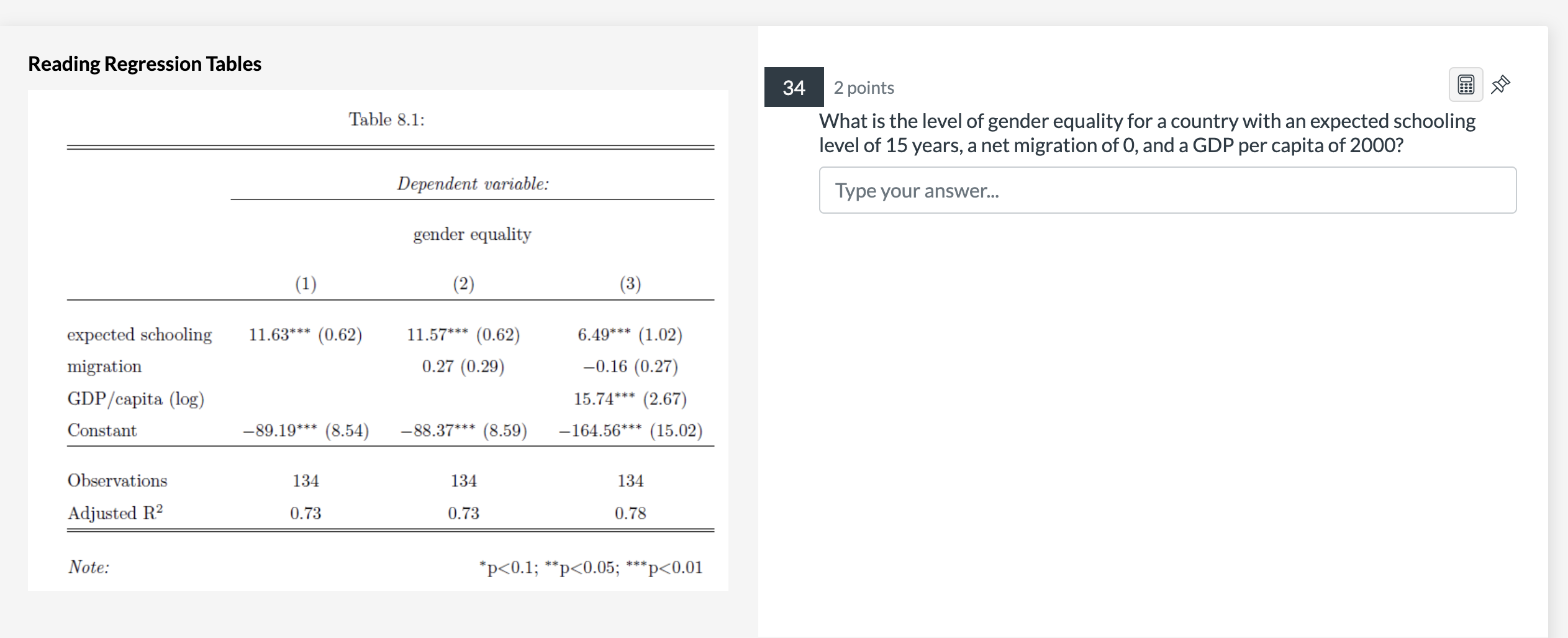 Solved Reading Regression Tables Table 8.1: Note: 33 2 | Chegg.com