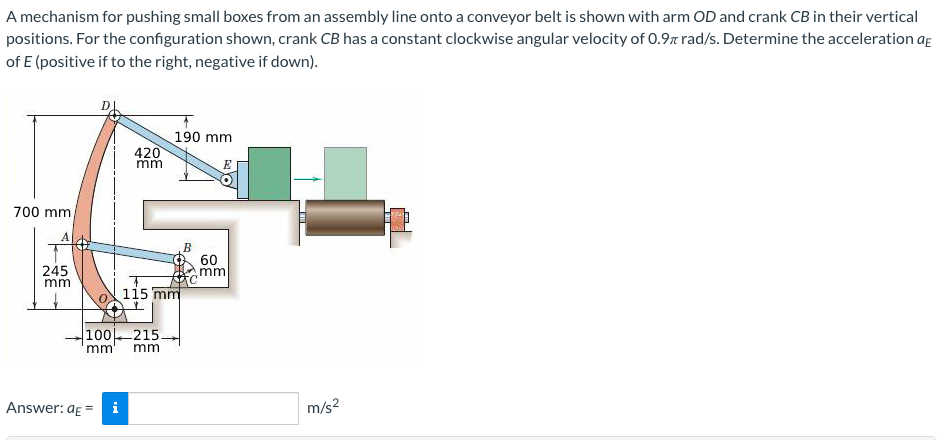 Solved A mechanism for pushing small boxes from an assembly | Chegg.com