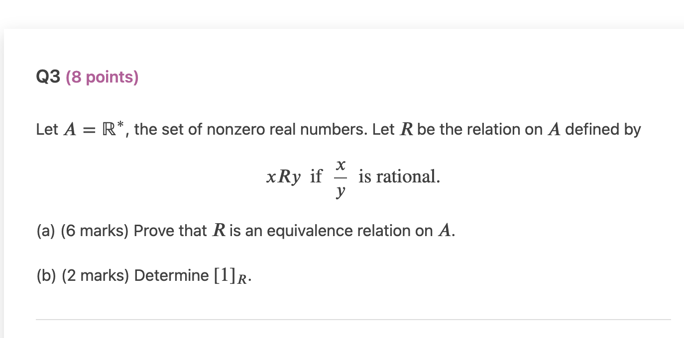 Solved Let A=R∗, the set of nonzero real numbers. Let R be | Chegg.com