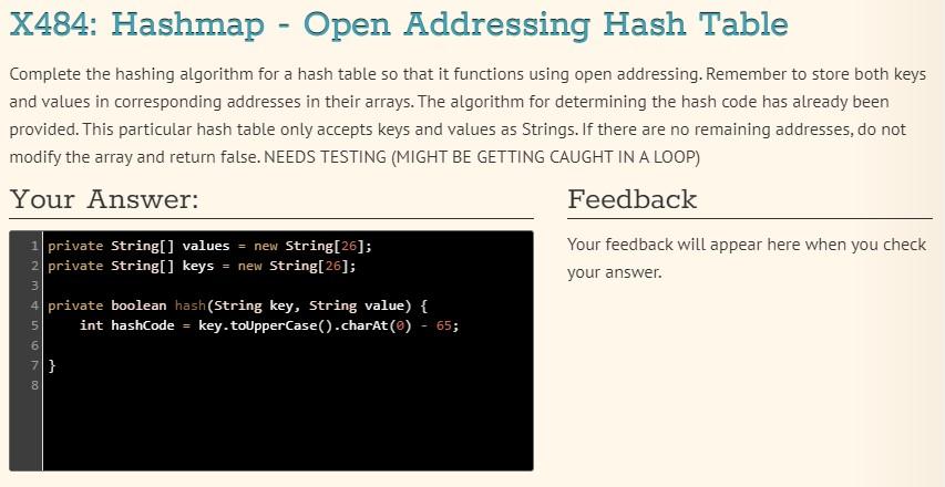 Solved X484: Hashmap - Open Addressing Hash Table Complete | Chegg.com