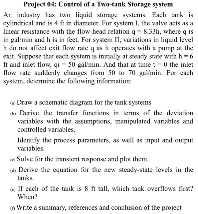 Solved Project 04: Control of a Two-tank Storage system An | Chegg.com