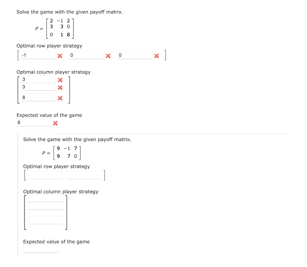 Solved Solve the game with the given payoff | Chegg.com