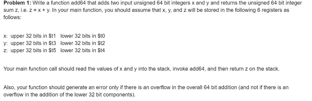 Solved Problem 1: Write a function add64 that adds two input | Chegg.com