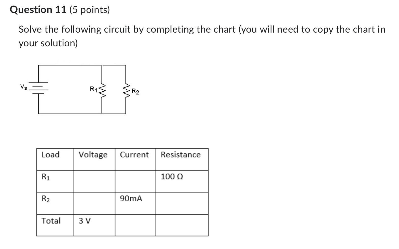 Solved Solve the following circuit by completing the chart | Chegg.com