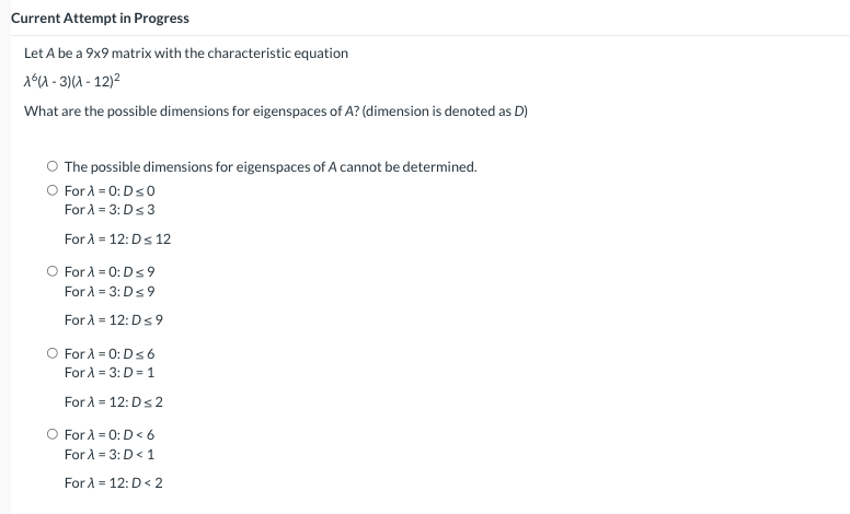 Solved Current Attempt in Progress Let A be a 9x9 matrix | Chegg.com