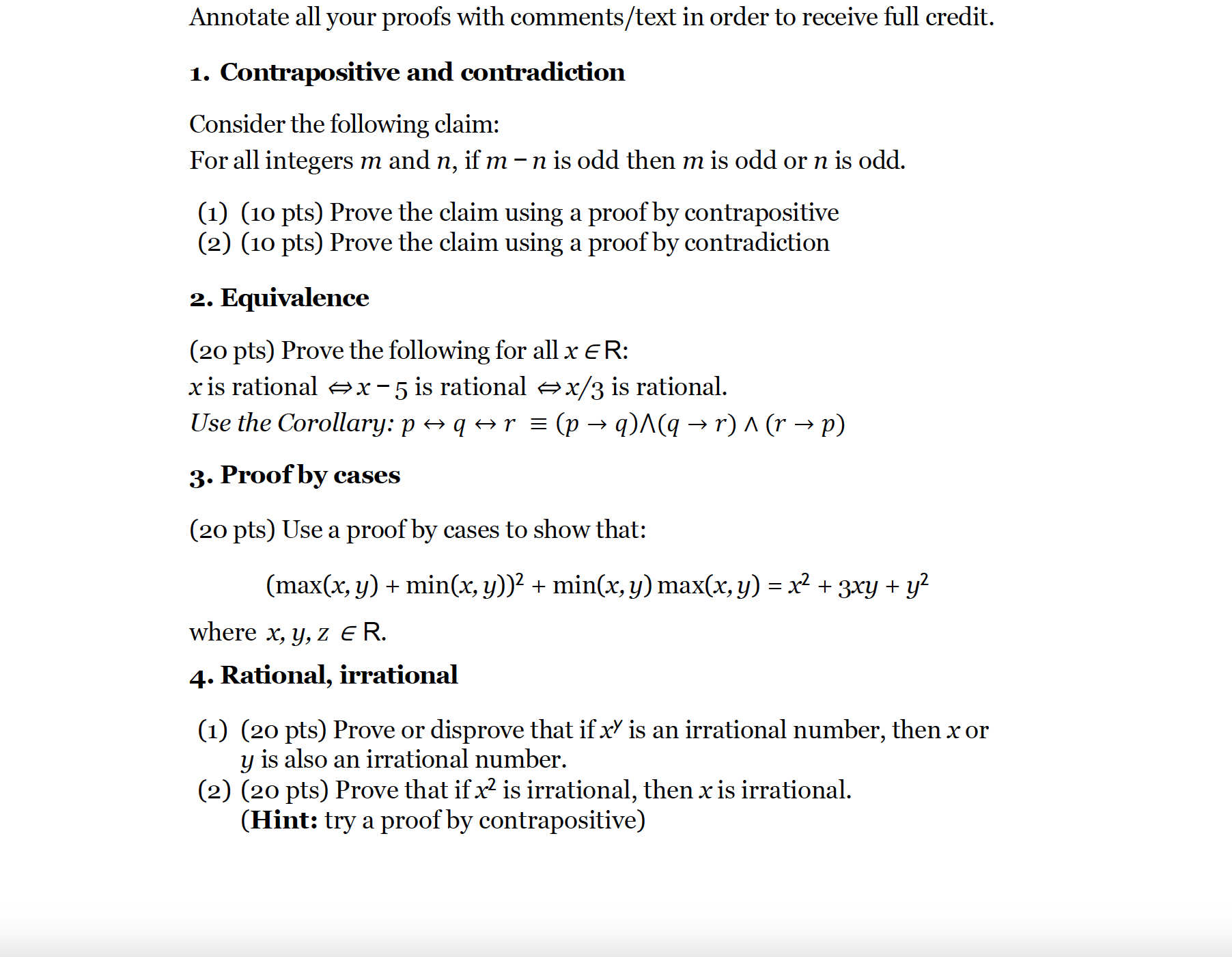 Solved 1. Contrapositive and contradiction Consider the | Chegg.com