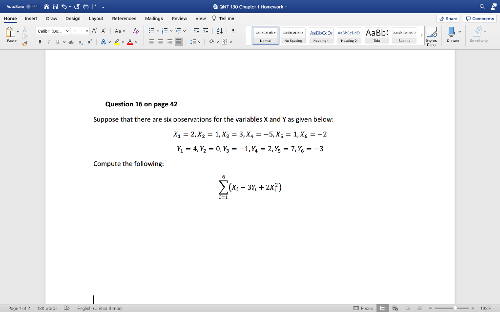 Solved AutoSave OFF ASU QNT 130 Chapter 1 Homework Insert | Chegg.com