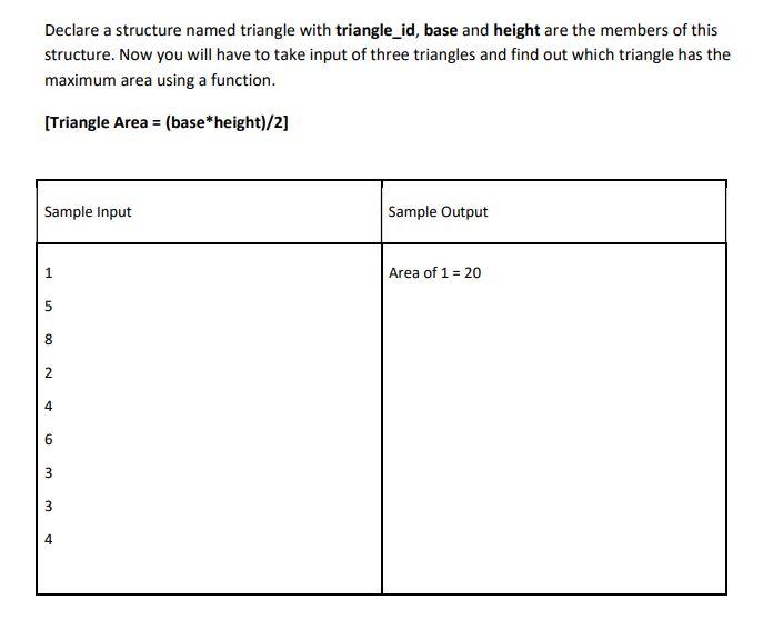 Solved Declare A Structure Named Triangle With Triangleid 