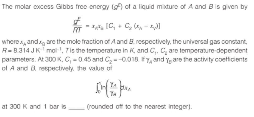 Solved The molar excess Gibbs free energy (95) of a liquid | Chegg.com