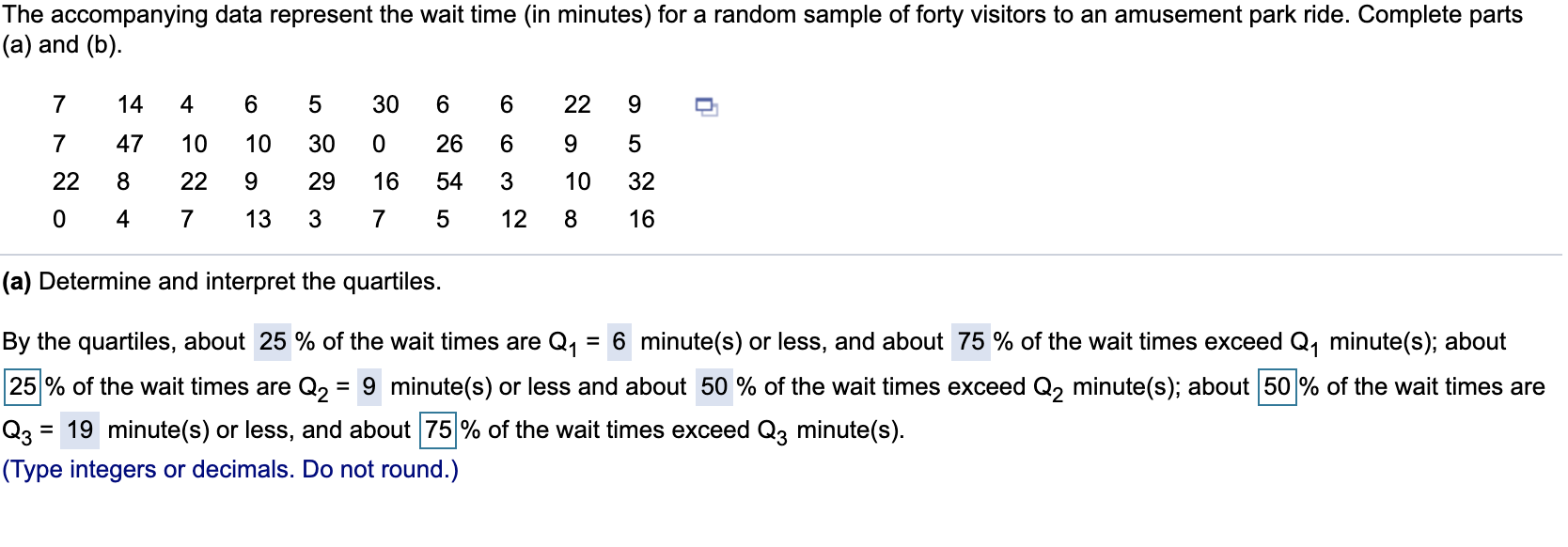 Solved The accompanying data represent the wait time (in | Chegg.com