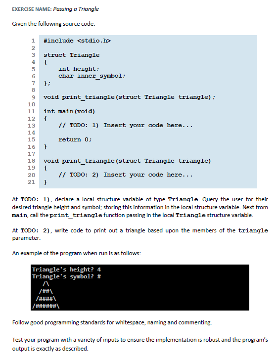 Solved EXERCISE NAME: Passing a Triangle Given the following | Chegg.com