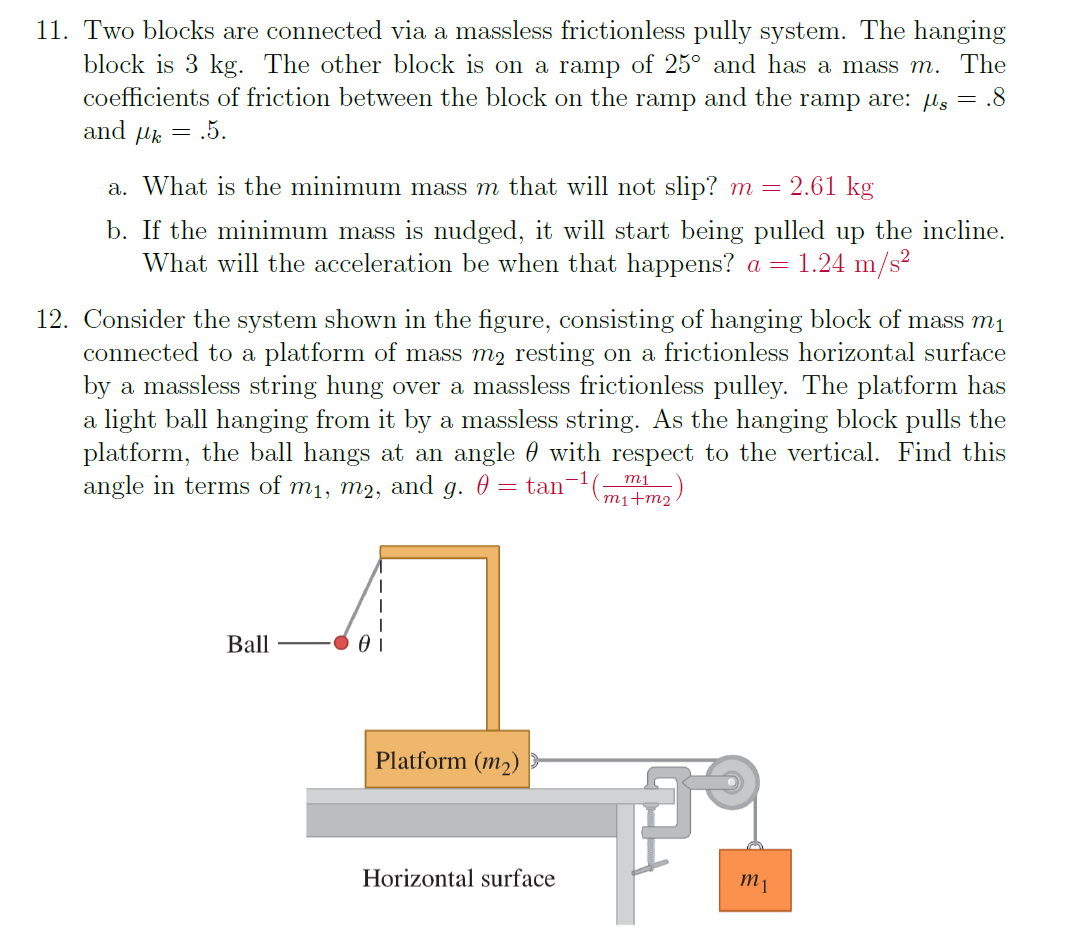 Solved 11. Two blocks are connected via a massless | Chegg.com