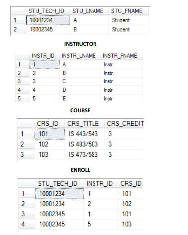 Solved STU_TECH ID STULNAME STU_FNAME 1 10001234 2 10002345 | Chegg.com