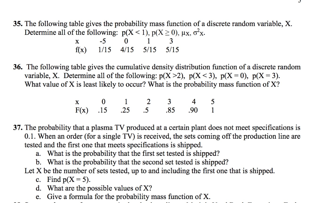 Solved 35. The following table gives the probability mass | Chegg.com