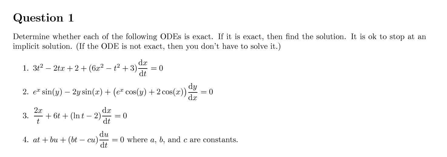 Solved Determine whether each of the following ODEs is | Chegg.com