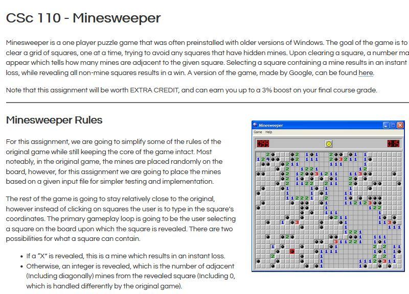 Minesweeper Rules For this assignment, we are going | Chegg.com