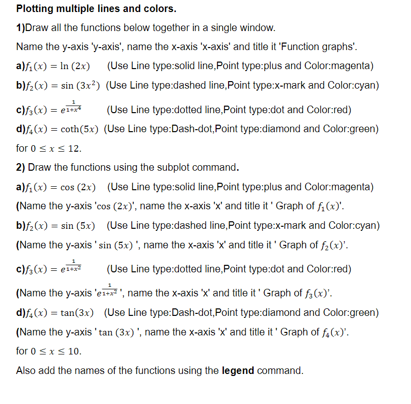 Solved Plotting multiple lines and colors.Draw all the | Chegg.com