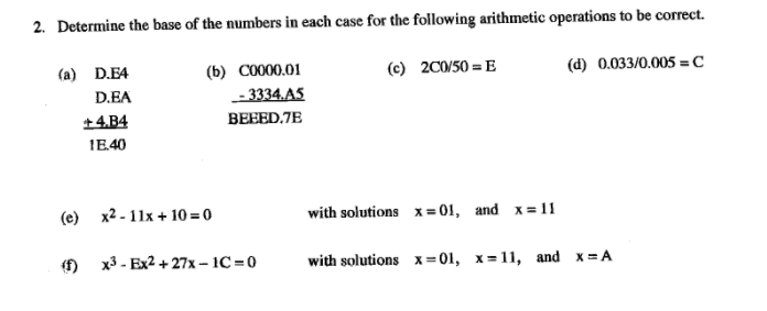 Solved 2. Determine the base of the numbers in each case for | Chegg.com