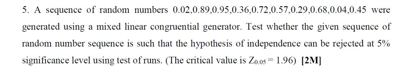 Solved 5. A sequence of random numbers | Chegg.com